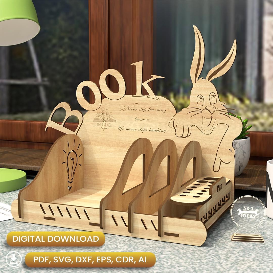 Rabbit Book Holder SVG, Bookshelf Decor and Pen Holder (digital ...