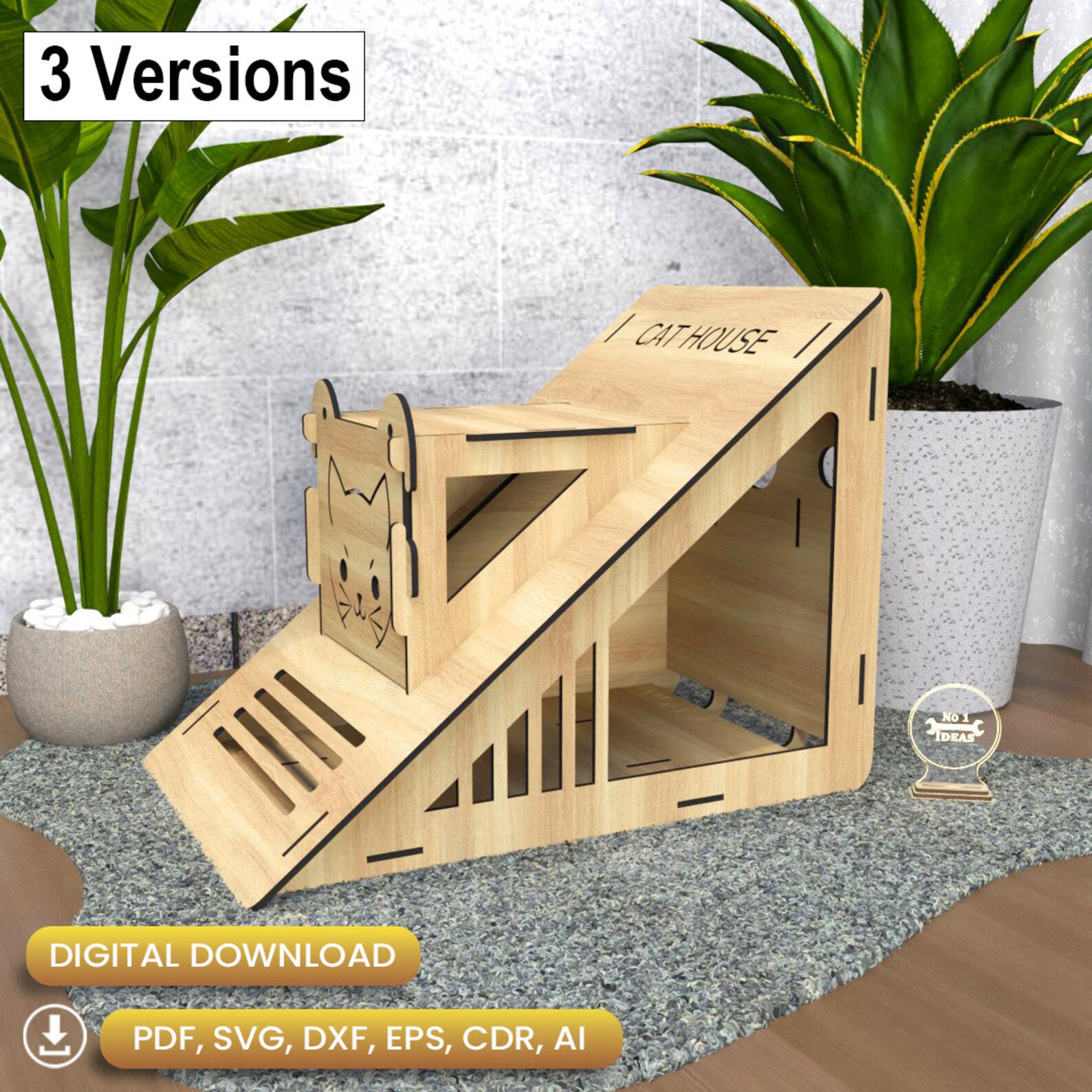 3 Versions of Cozy Triangle Cat House DXF, Cat House SVG, Gifts for ...