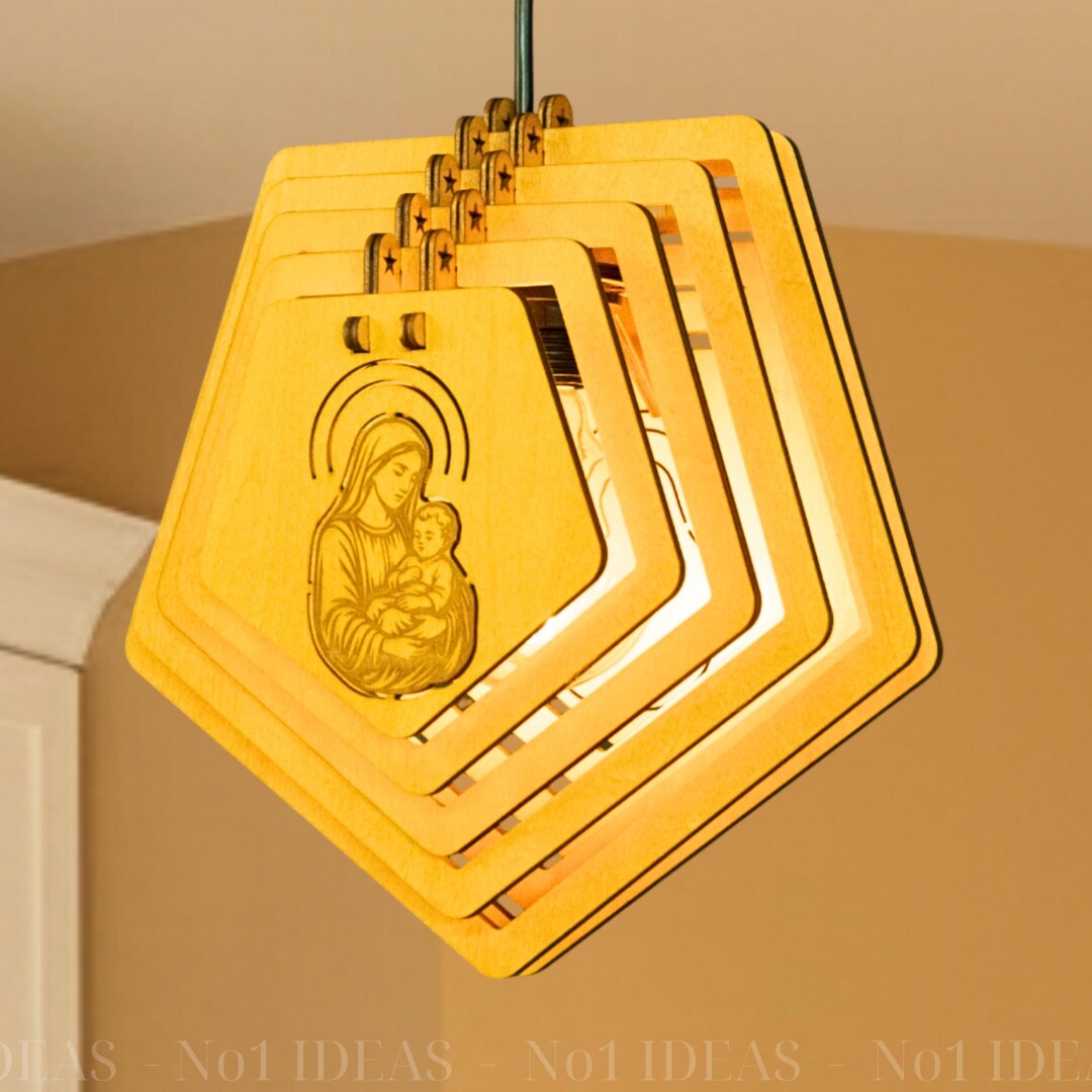 Pentagonal Virgin Mary and Child Jesus Pendant Light, Religious Decor ...