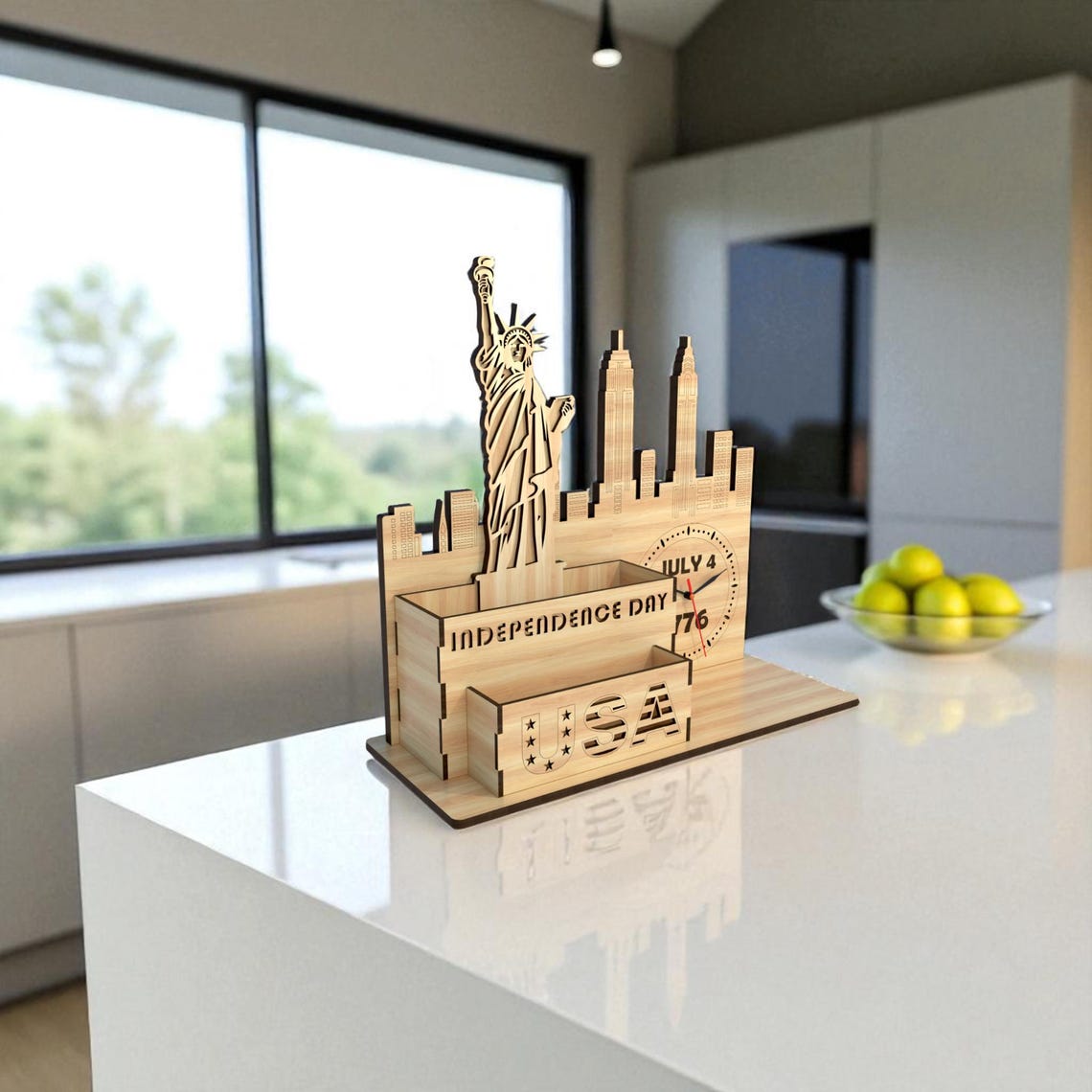 Independence Day Wooden Pencil Holder, Laser Cut Desk Organizer ...