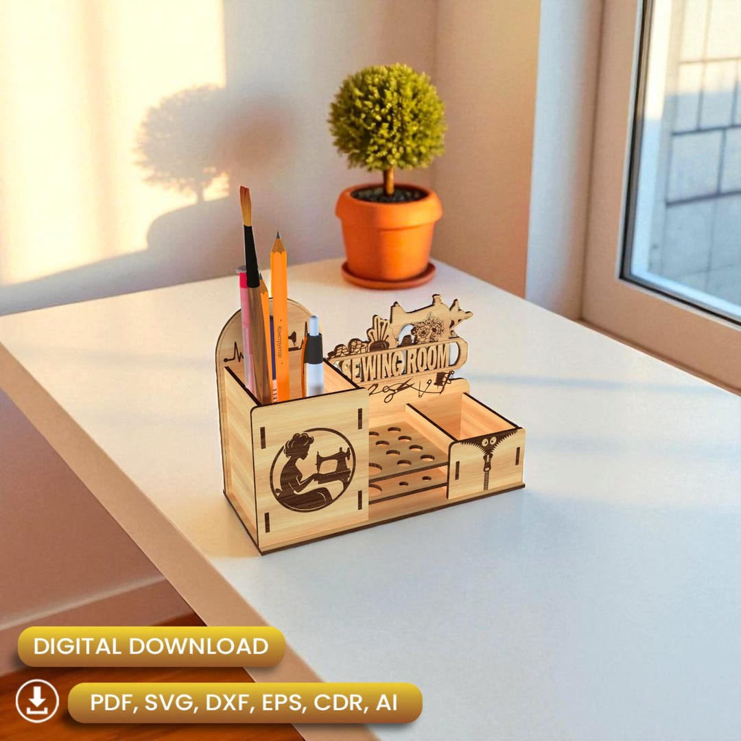 Sewing Pen Holder Laser Cut, Birthday Gift, Desk Storage, Laser Pen Holder, Office Organizer ...