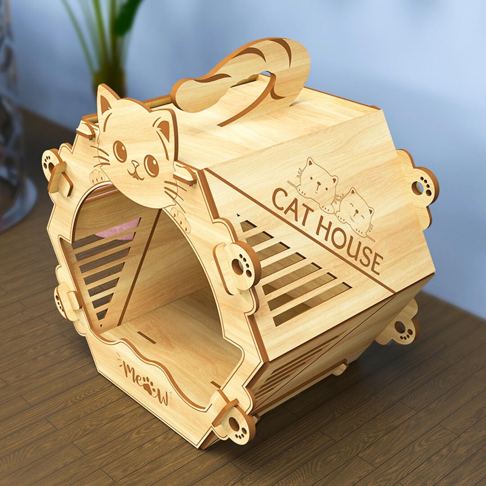 Hexagon Wooden Cat House Laser Cut, Gifts for Pets, Pet House Svg, Cat ...