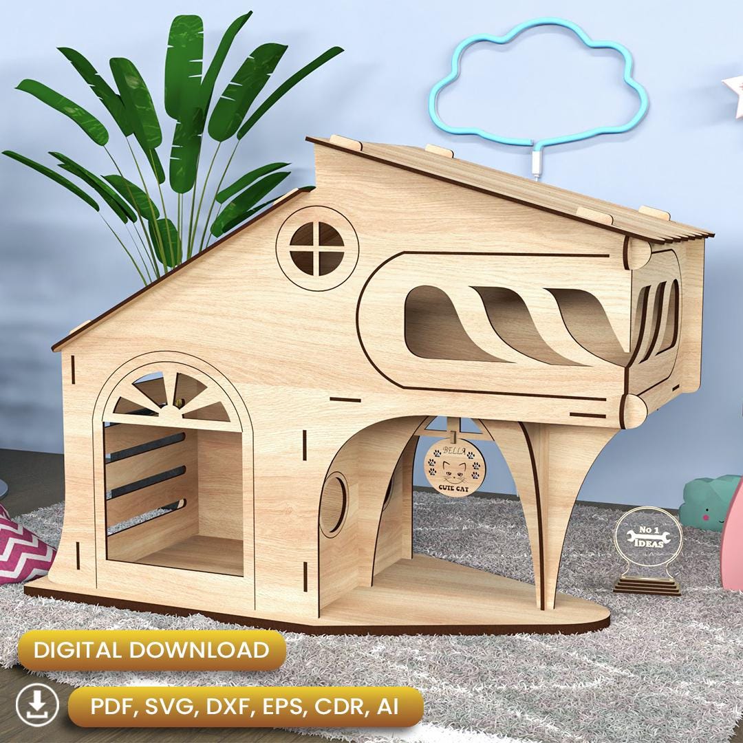 Laser Cut Cat House, Personalized Pet Home SVG (digital Download) - Etsy