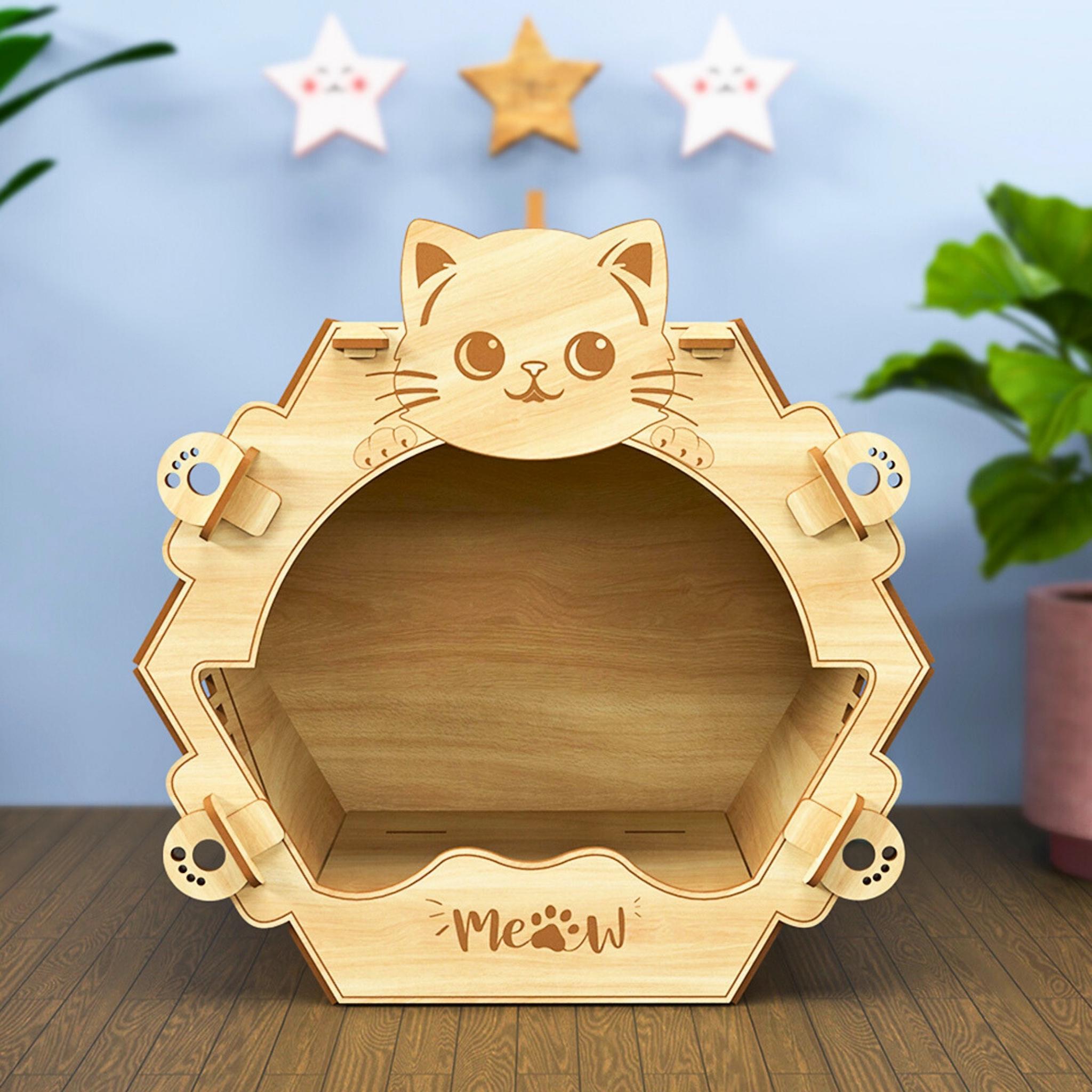 Hexagon Wooden Cat House Laser Cut, Gifts for Pets, Pet House Svg, Cat ...