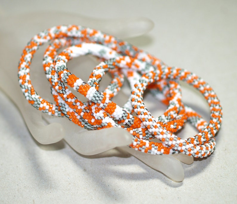 Braith / Bead Crochet Necklace or Bracelet / Seed Beads of Orange ...