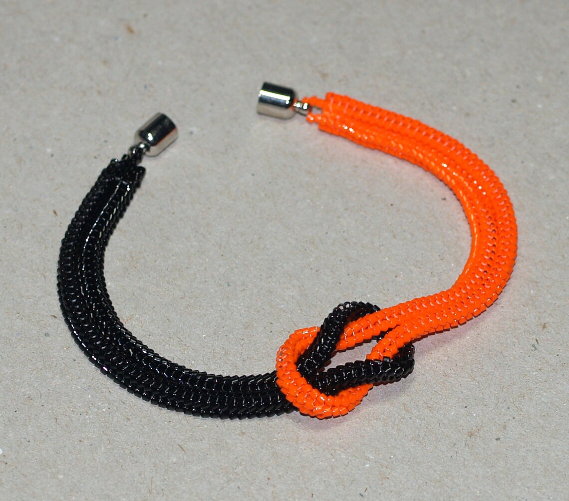 Halloween / Knotted Ndebele Rope Beaded Bracelet / Orange and Black ...