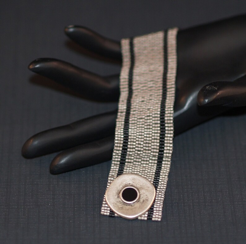 Iron Ore / Peyote Bracelet Beadwoven Cuff Matte Steel Black Metallic ...