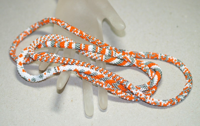 Braith / Bead Crochet Necklace or Bracelet / Seed Beads of Orange ...