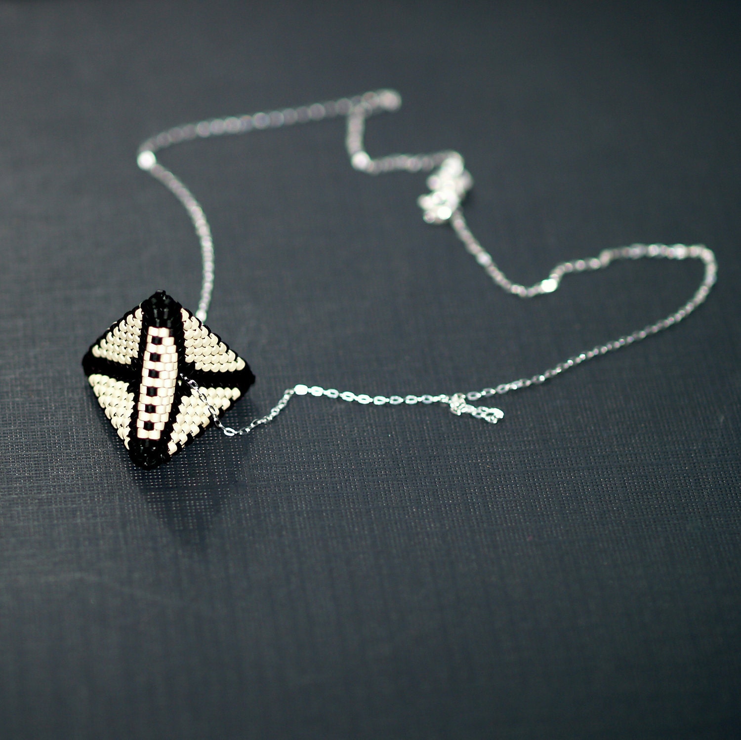 Black and Tan Pyramid / Geometric Triangle Peyote Beadwoven Pendant ...