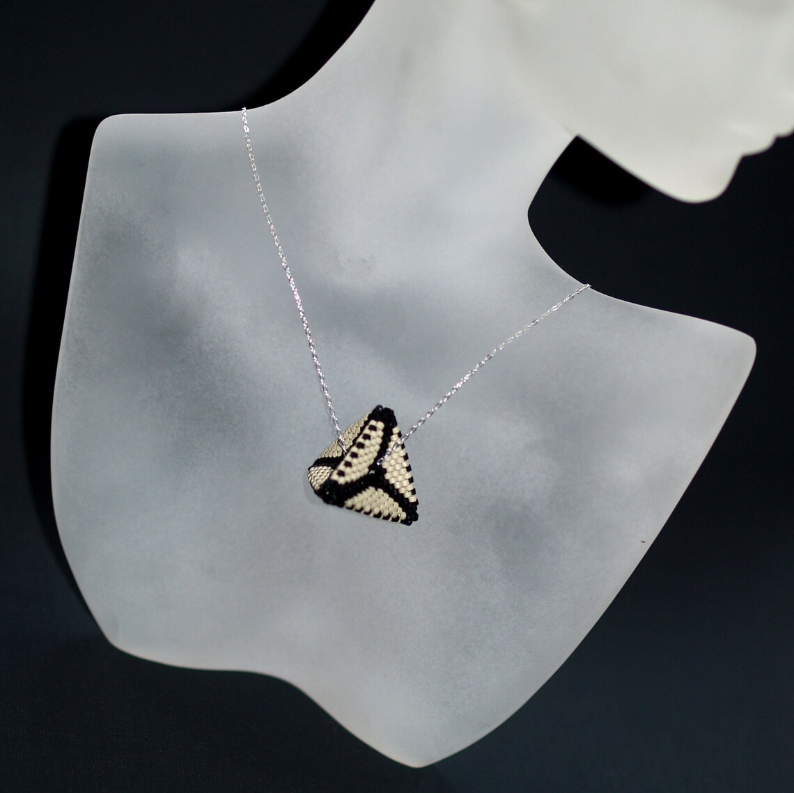 Black and Tan Pyramid / Geometric Triangle Peyote Beadwoven Pendant ...