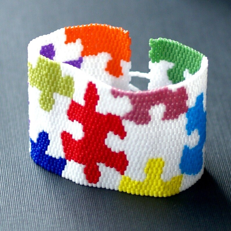 Multicolor Puzzle / Peyote Cuff Beadwoven Bracelet / Jigsaw Puzzle ...