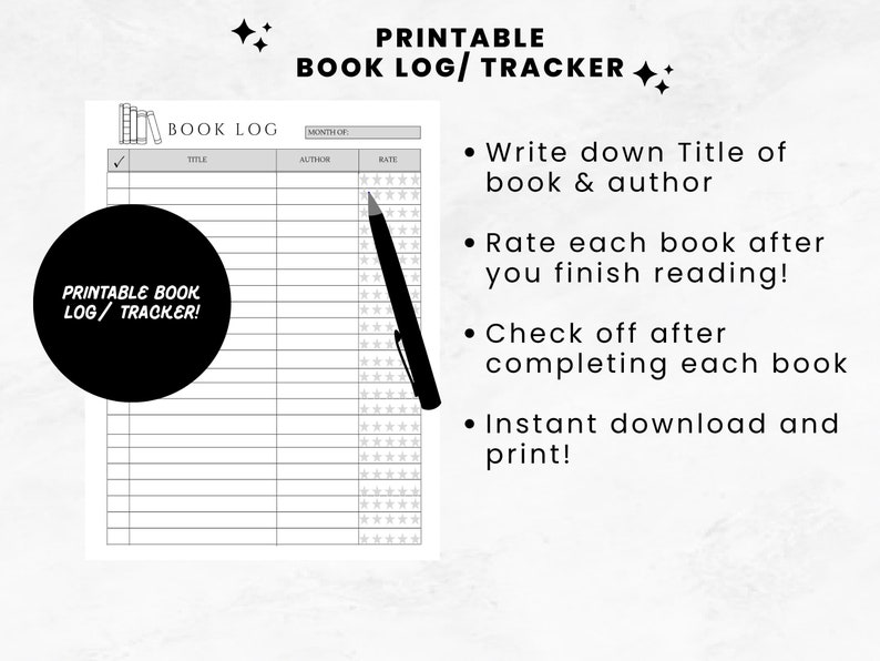 Black and White Printable Reading Book Tracker / Book Log-track With ...