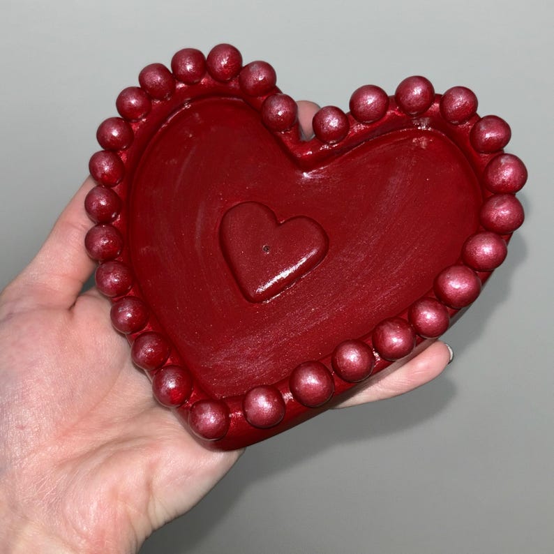 Red Sparkling Heart Incense Holder – Aesthetic Jewerly Dish, Handmade ...