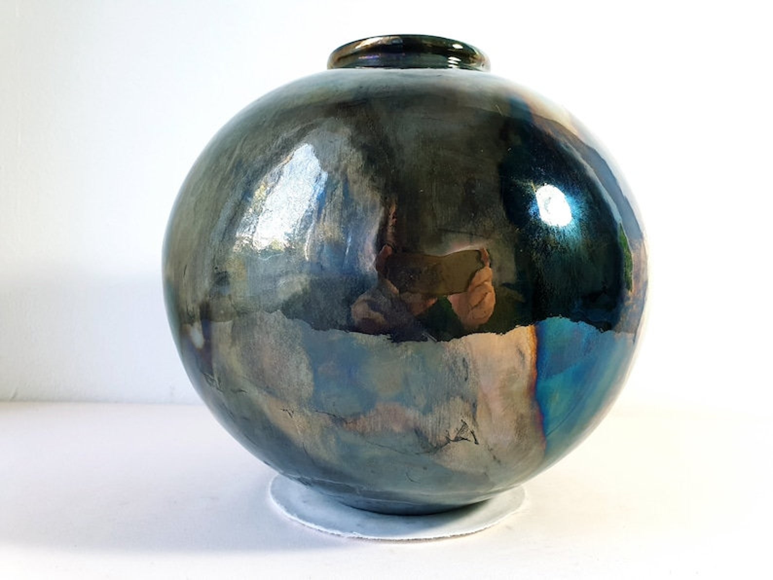 Golden Raku Vase With Silver and Cobalt , Large Raku Vase , 3 Liters ...