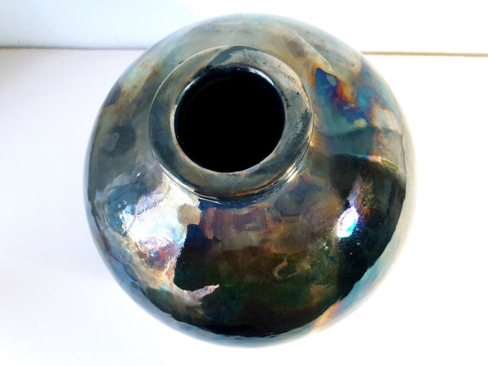 Golden Raku Vase With Silver and Cobalt , Large Raku Vase , 3 Liters ...