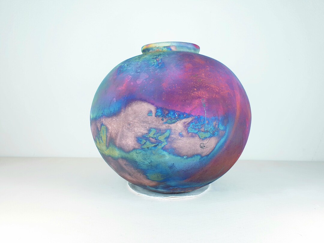 Handmade Copper Matte Raku Vase, Large 3 L Vessel, Artisan Made Pottery ...