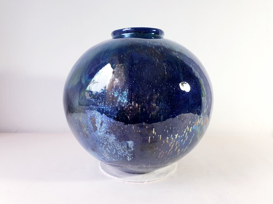 American Raku Vase, Starry Night Glaze, Large 3 L Moon Jar Vessel ...