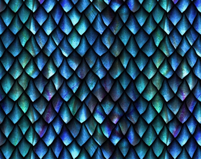 Blue Dragon Scale Fabric in the Beginning Cotton Digital Print by the ...