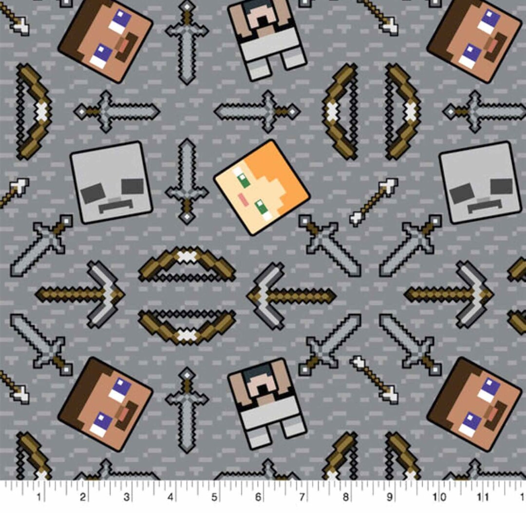 Grey Minecraft Heads Pixel Toile Springs Creative Cotton Fabric by the ...