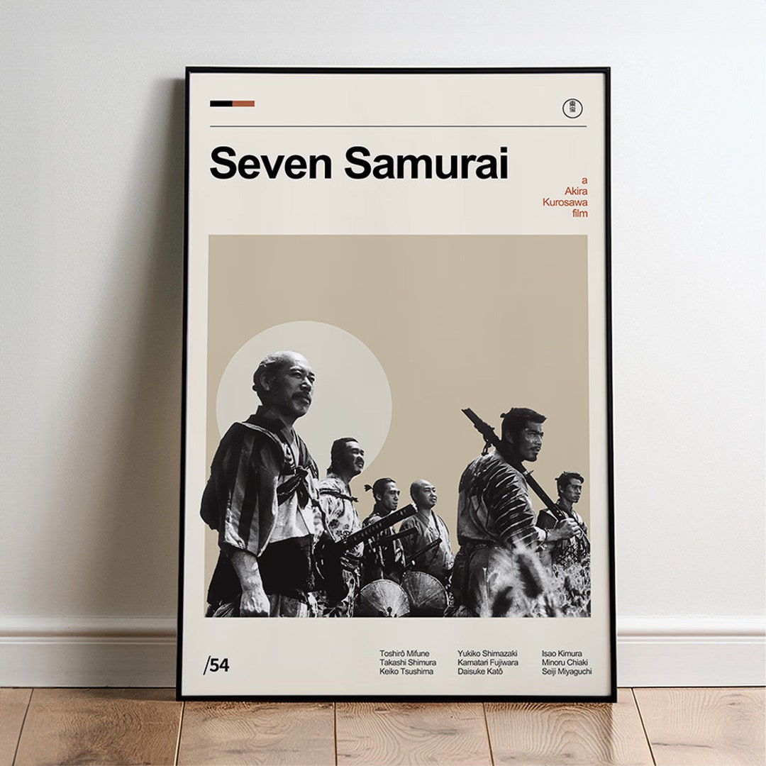 Seven Samurai Movie Poster Minimalist Midcentury Poster Wall Art Print ...