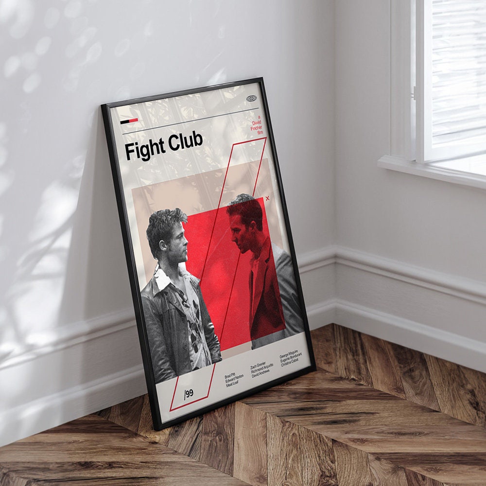 Fight Club Movie Poster Minimalist Midcentury Poster Wall Art Print ...