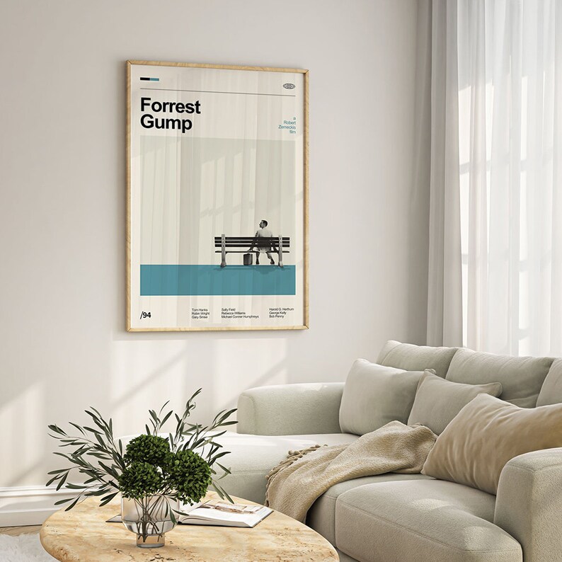 Digital Forrest Gump Movie Poster Minimalist Midcentury Poster Wall Art Print Retro Movie Poster ...