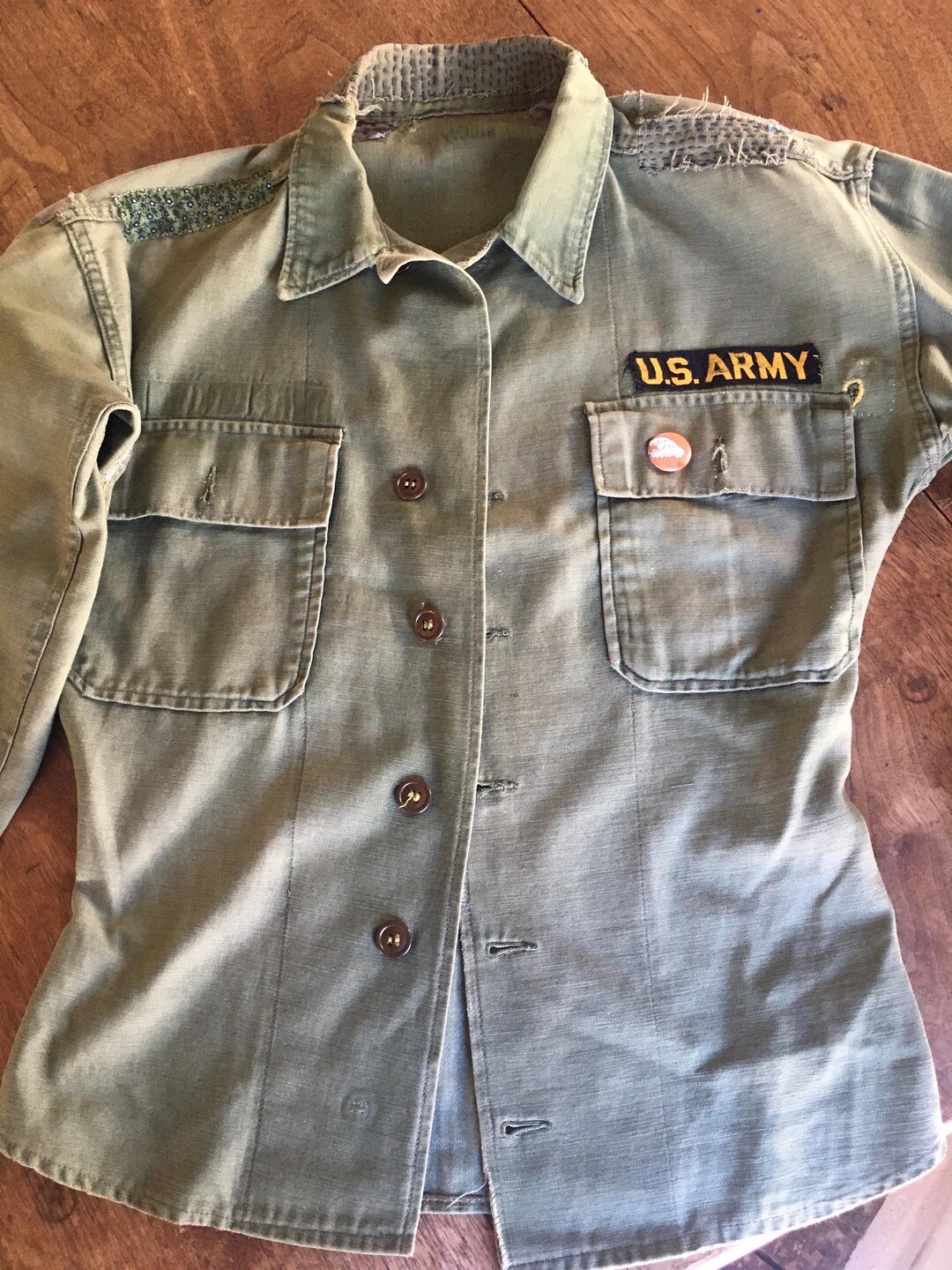 Women's Upcycled Army Jacket Visible Mending - Etsy
