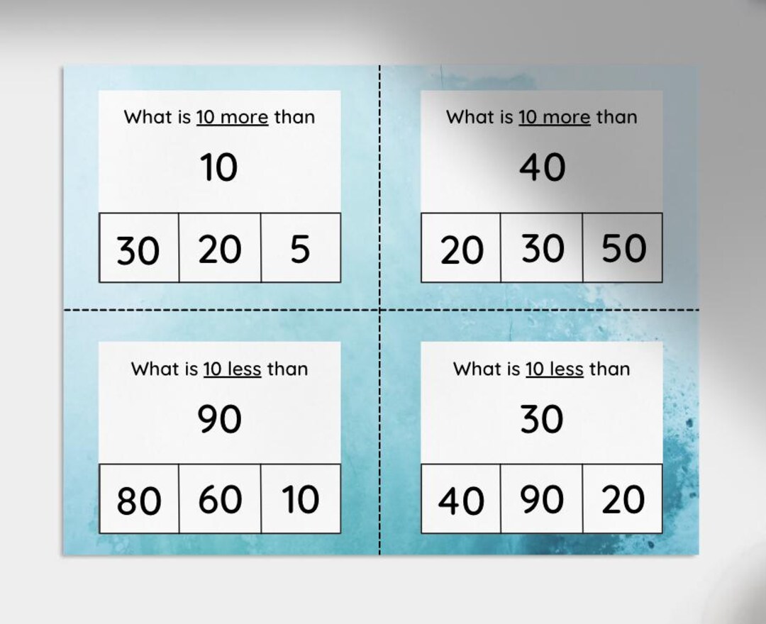 10 More and 10 Less Task Cards - Etsy