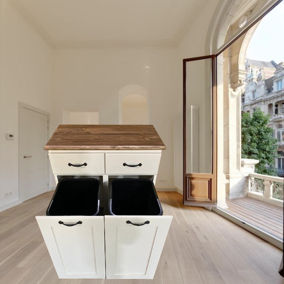 Pull-out Double Trash Can Cabinet, Trash Can Cabinet - Etsy