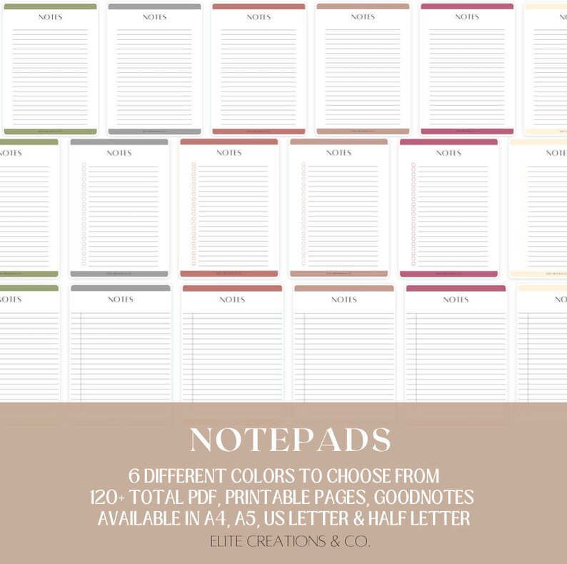 Notepad Design Templates A4, A5, US Letter and Half Letter Versions in ...