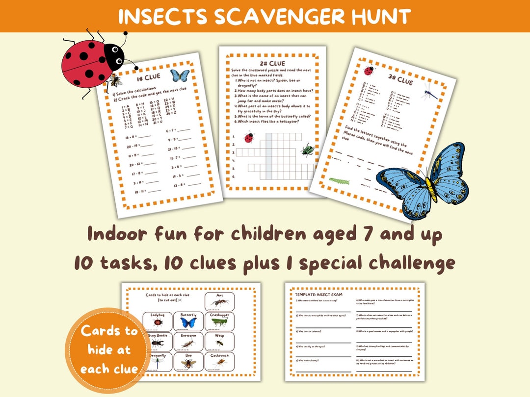 Insects Scavenger Hunt for Kids 7+, Fun Indoor Treasure Hunt, PDF ...