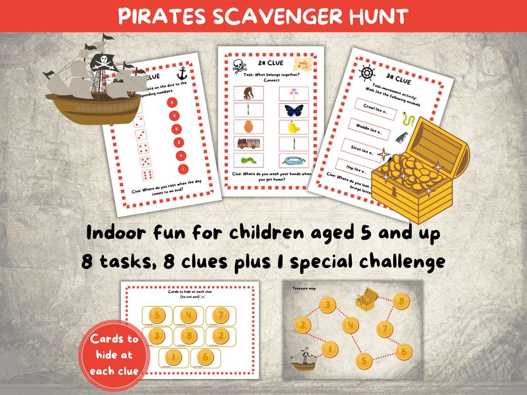 Pirates Scavenger Hunt for Kids Ages 5+, Fun Indoor Treasure Hunt ...