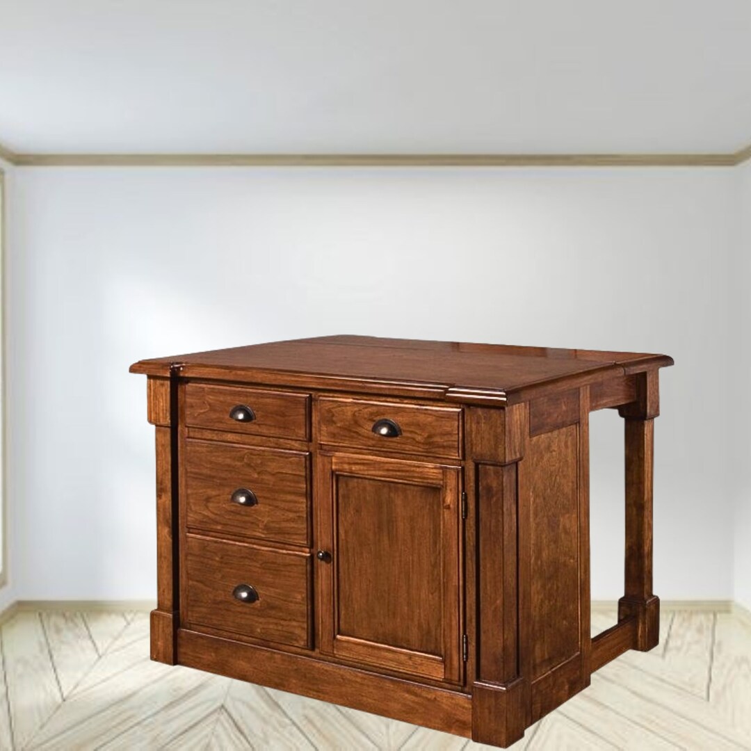 Aspen Rustic Cherry Kitchen Island, Mahogany Wood and Veneers, 26.75d X ...