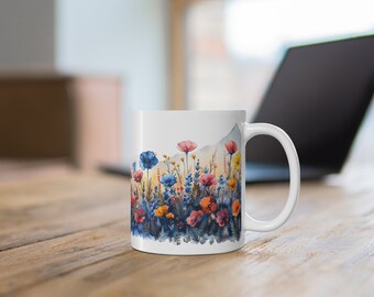 Pressed Flowers Mug, Boho Wildflowers Cottagecore Coffee Mug, Flower ...