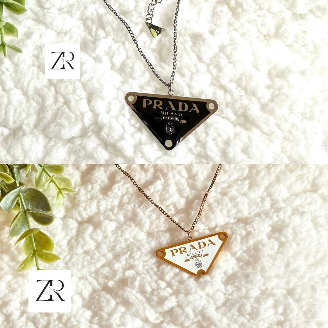 Classic Silver and Gold Triangle Prada LOGO Statement Necklace Brand ...
