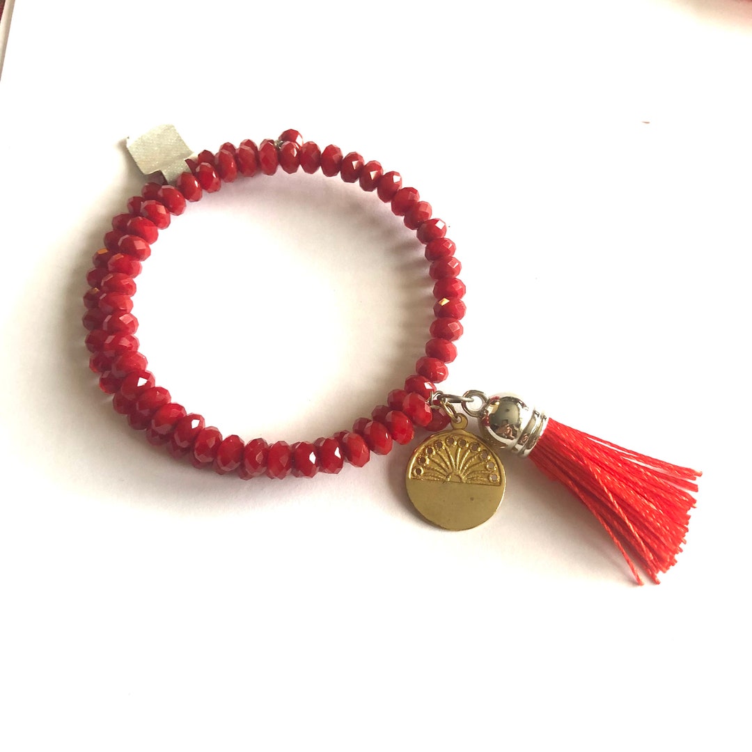 Red Bracelet With Gold Charm and Red Tassel Gift Ideas - Etsy