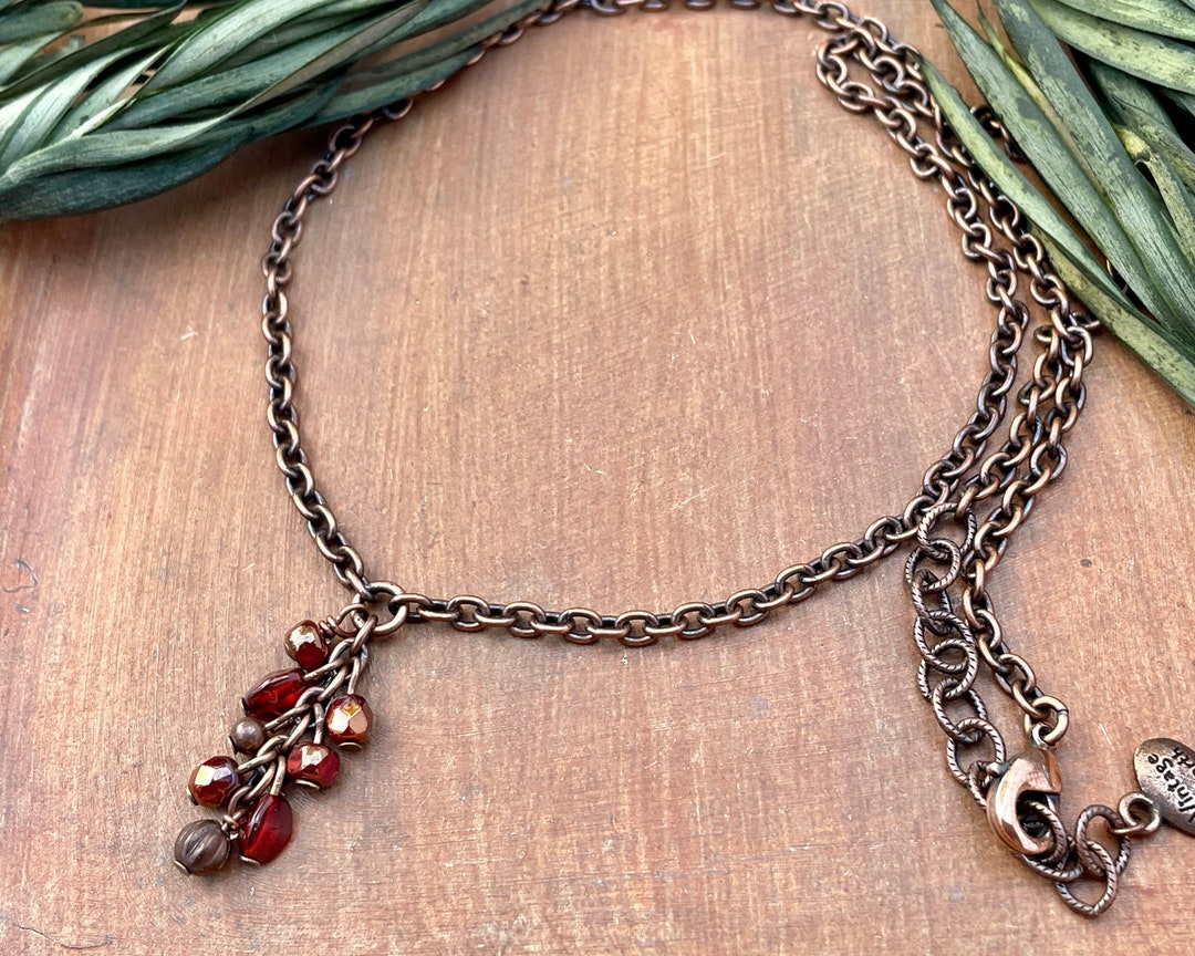 Red Lariat Necklace, Glass Bouquet Drop Necklace, Cluster Pendant ...