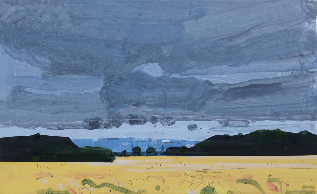 August Wheat, Original Summer Landscape Collage Painting on Panel, 5 X ...