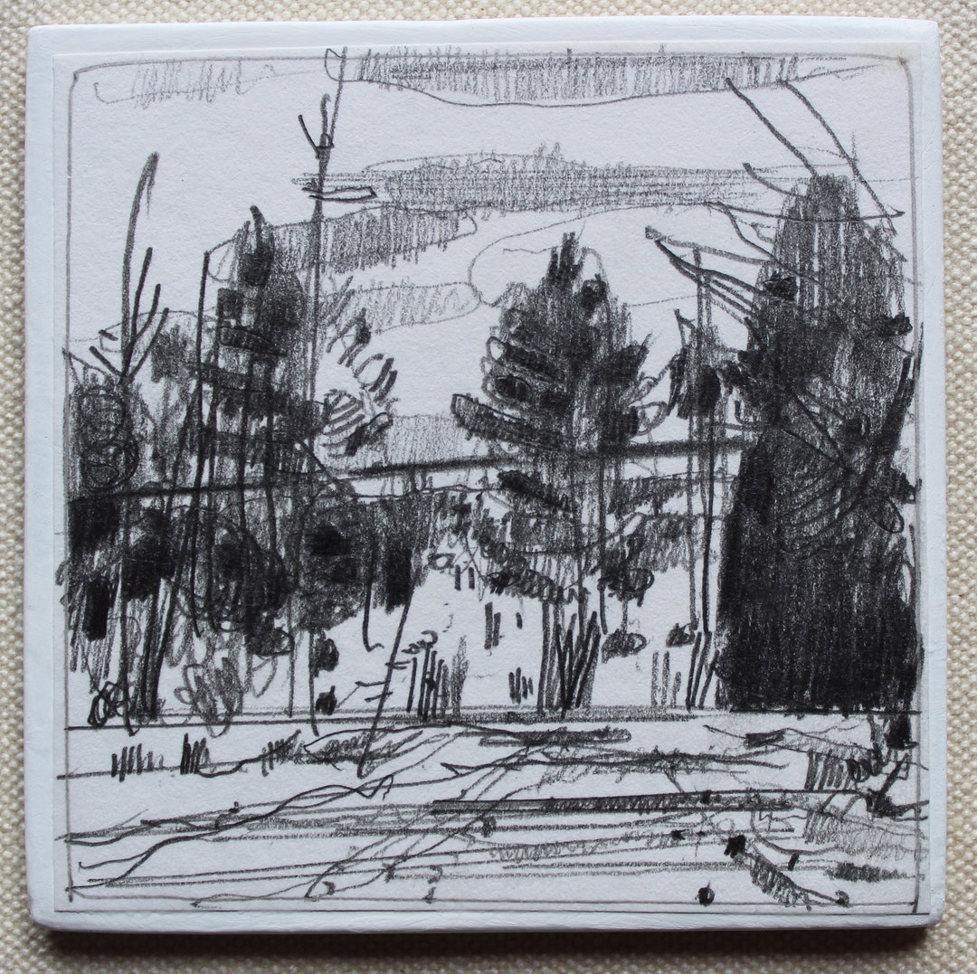 Hideaway, Original Small Plein Air Landscape Pencil Drawing on Panel ...