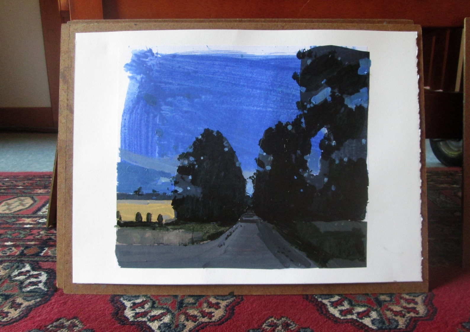 Evening Blue, Original Summer Landscape Collage Painting on Paper ...