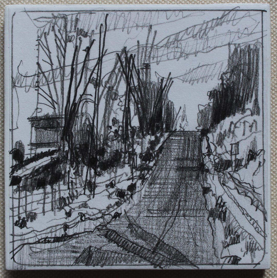 Carmel Evening, Original Small Plein Air Landscape Drawing on Panel ...