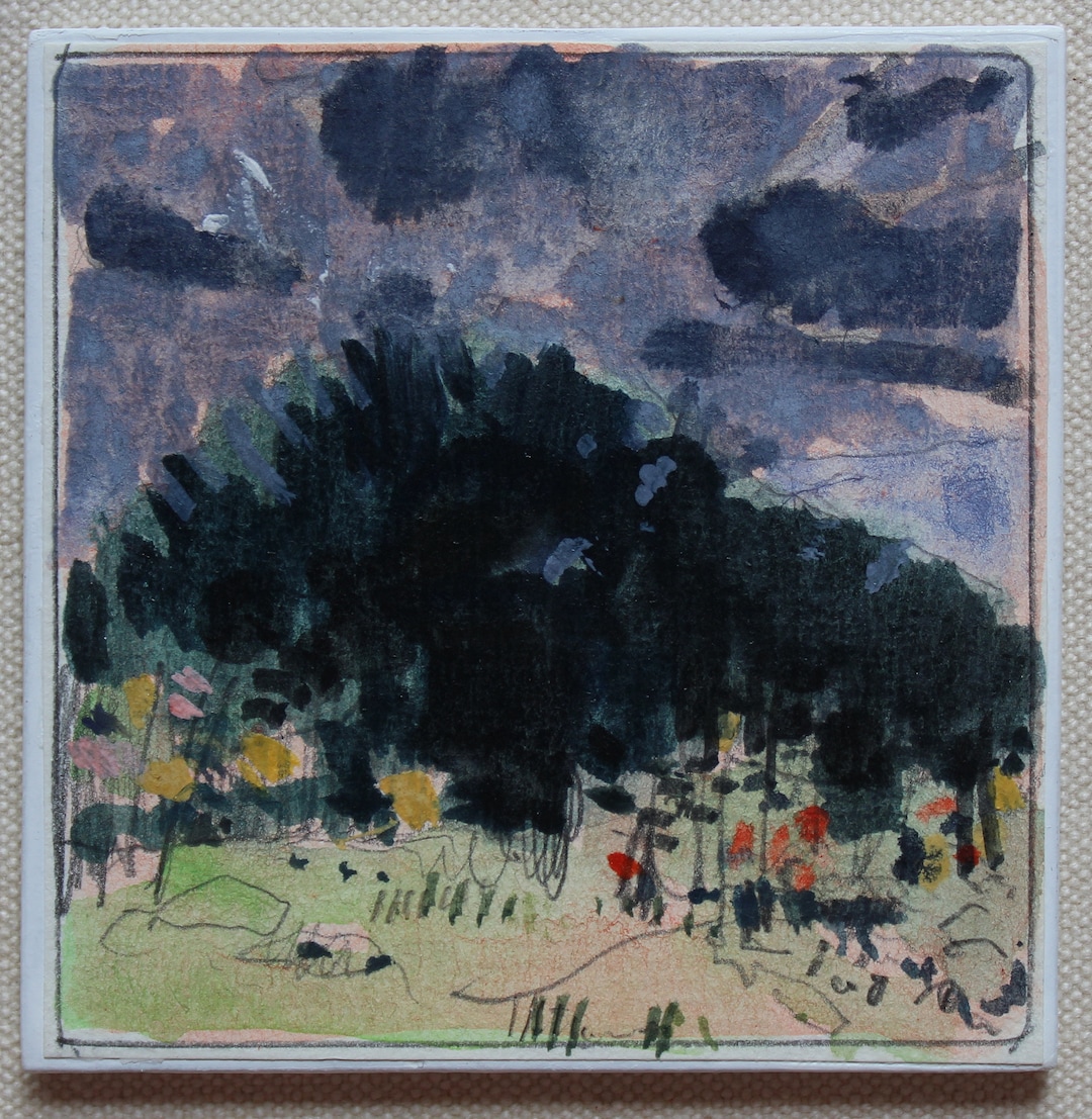 Garden Edge, Original Small Plein Air Gouache Landscape Painting on ...