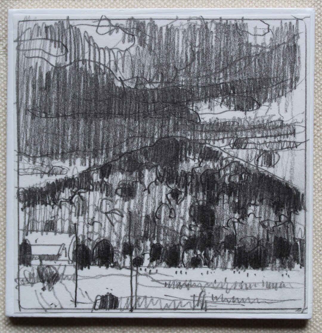 Original Small Plein Air Landscape Pencil Drawing on Panel, Fridge ...