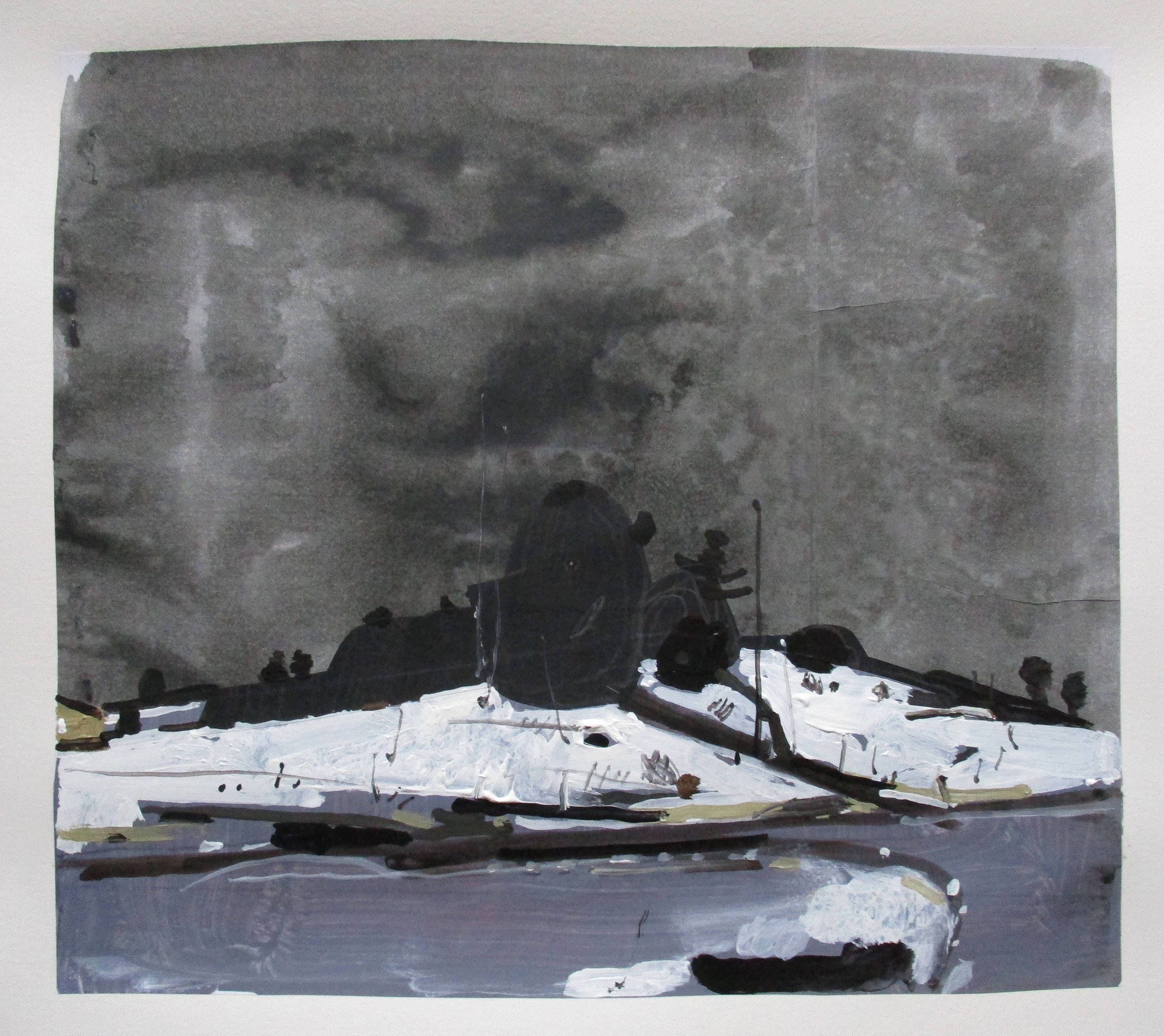 January Rain, Original Winter Landscape Collage Painting on Paper ...