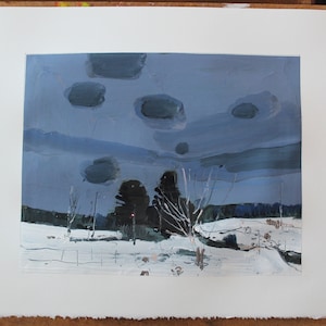 O Canada, Original Winter Landscape Collage Painting on Paper, 11 X 15 ...