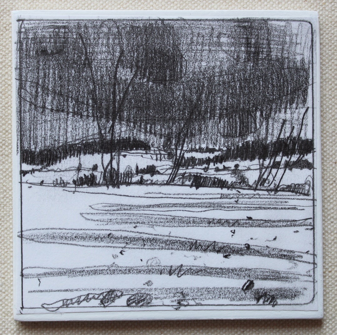 Original Small Plein Air Landscape Drawing on Panel, Fridge Magnet ...