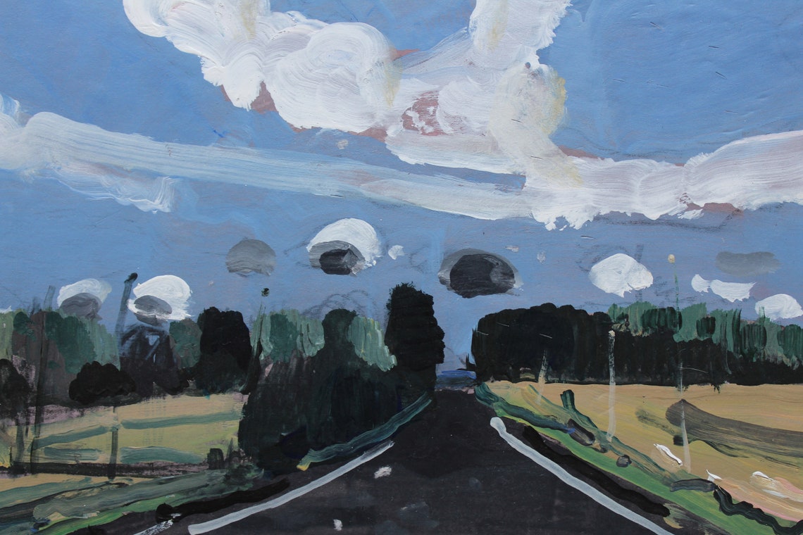Southbound Evening, Original Canadian Landscape Collage Painting on ...