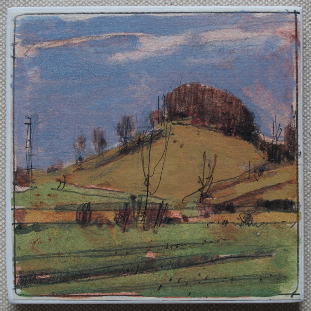 10 Saved Acres, Dusk, Original Small Plein Air Gouache Landscape ...