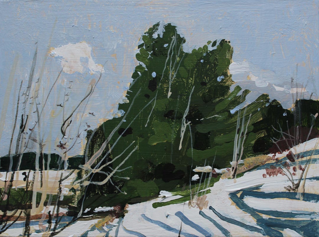 Sunshine Pine, Original Canadian Snowscape Painting on Panel, 6 X 8 ...