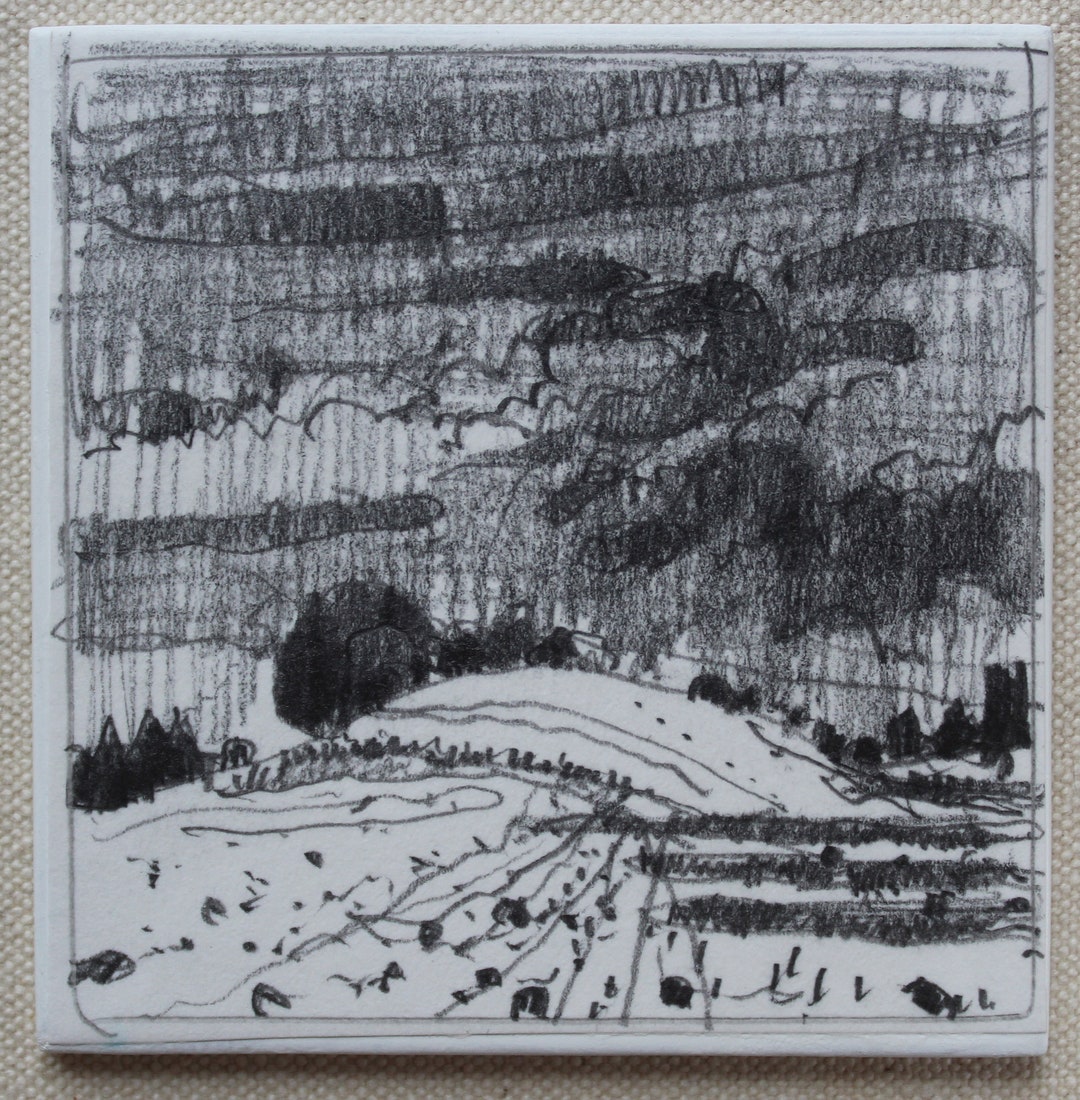 On Carmel Line, Original Small Plein Air Landscape Pencil Drawing on ...